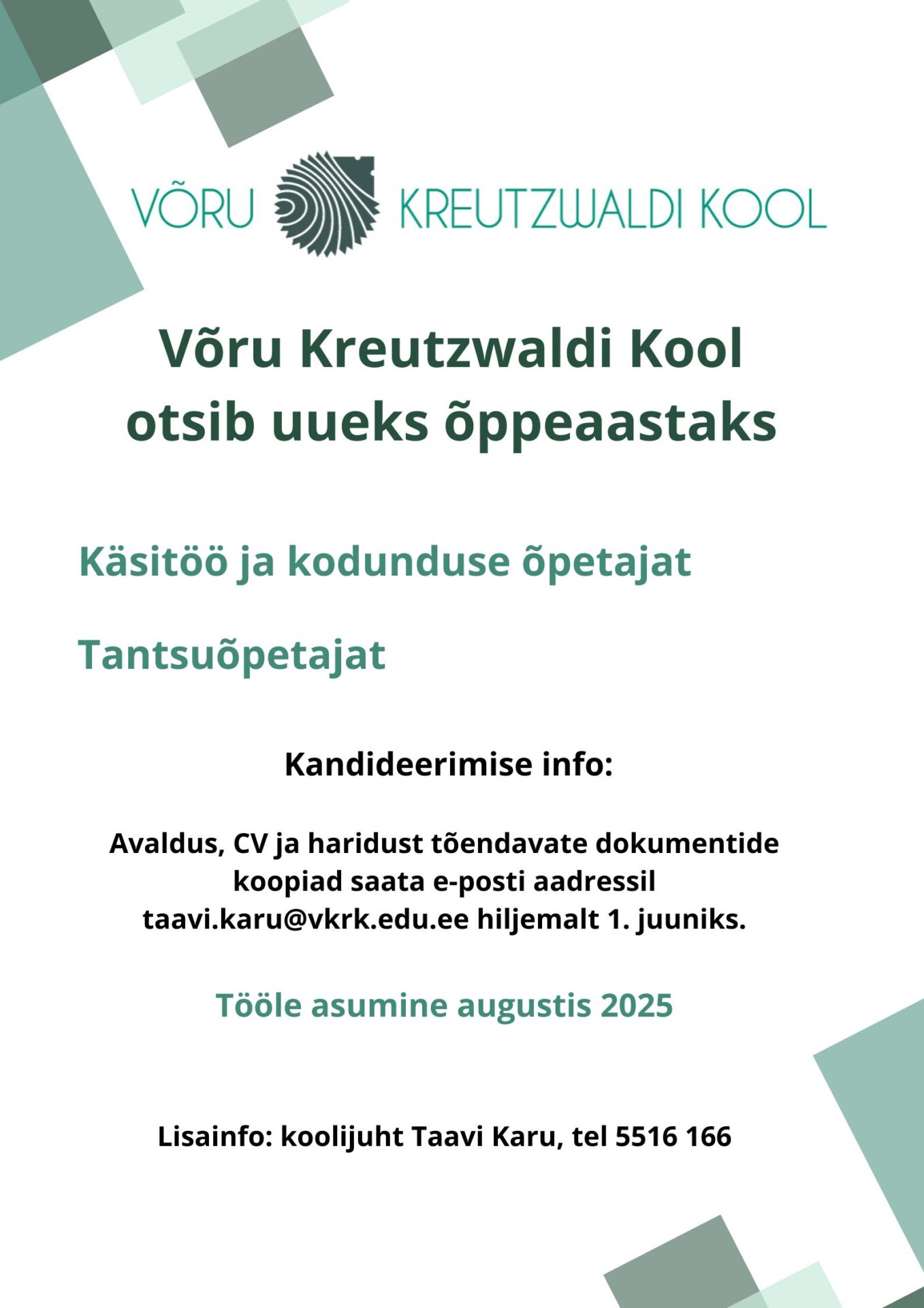 Töökuulutus - Võru Kreutzwaldi kool